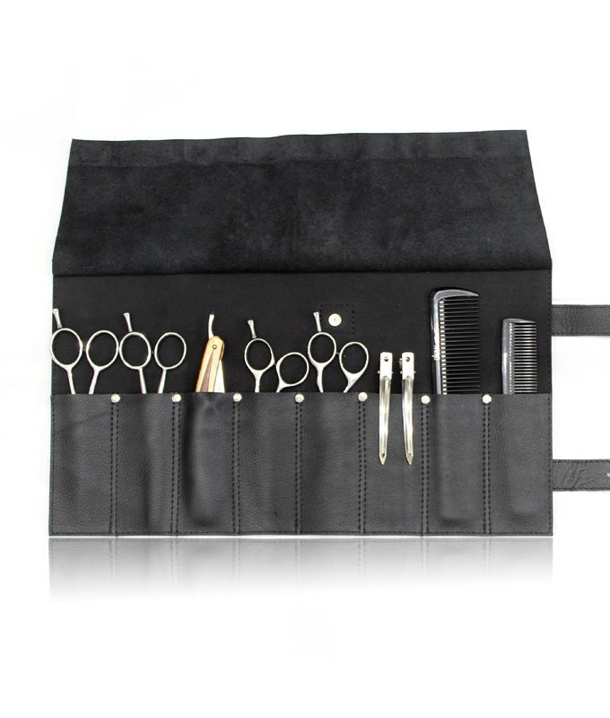 Leather Hairdressing Scissor Case - Barber Shear Tool Roll - Black ...