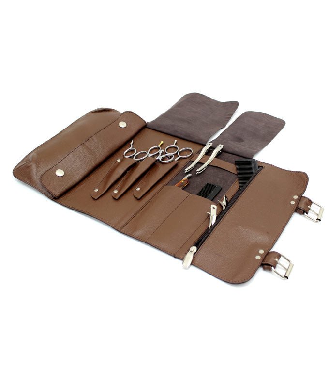 Leather Hairdressing Scissor Case - Shear Tool Roll Case Pouch- Brown ...