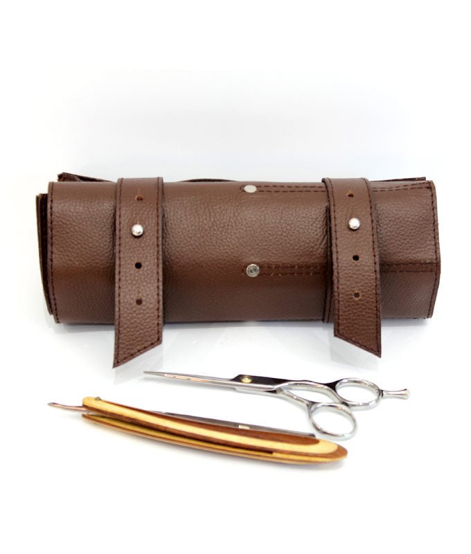Leather Hairdressing Scissor Case - Barber Shear Tool Roll - Brown ...